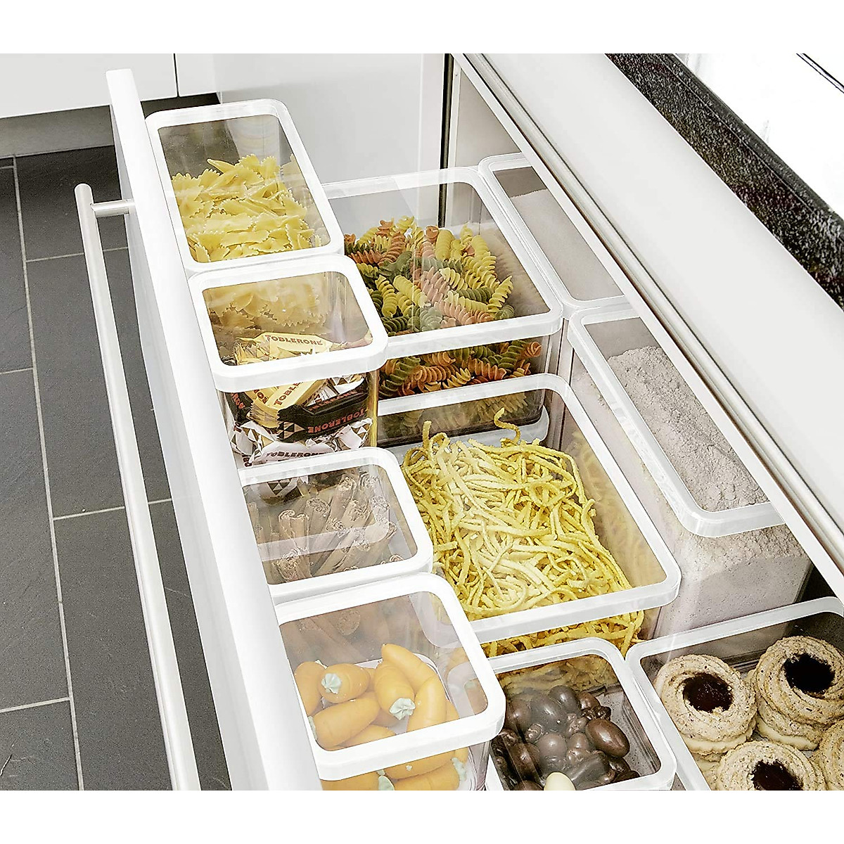 Rotho, Loft, Set of 5 Storage Boxes, Plastic (PP) BPA-Free, Transparent/White, 2 x 2,1l, 1 x 1,0l, 2 x 0,5l (30,0 x 21,0 x 15,0 cm)