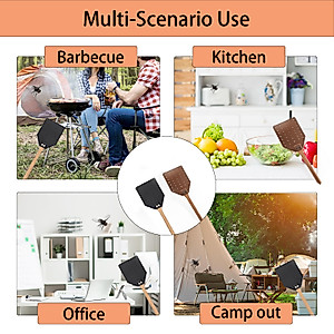 DEBETOOL 2 Pack Sturdy Leather Fly Swatter for Indoors - (19.7”)Long Handle Heavy Duty Wood Fly Swatter With Hanging Rope, Durable Fly Swatter for Outdoor Rustic Bug Swatter Flies,Mosquitoes And Bees