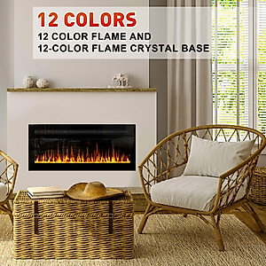 Upesitom 36" Electric Fireplace Mirrored Fireplace Heater Recessed & Wall Mounted Electric Fireplace Insert, LED Linear Fireplace with Flame Colors, Remote Control with Timer, 750/1500W