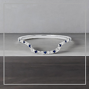 Dazzlingrock Collection Round Blue Sapphire & White Diamond Half Eternity Style Counter Wedding Band for Women (Diamond 0.13 ctw, Color I-J, Clarity I1-I2) in 14K White Gold Size 8