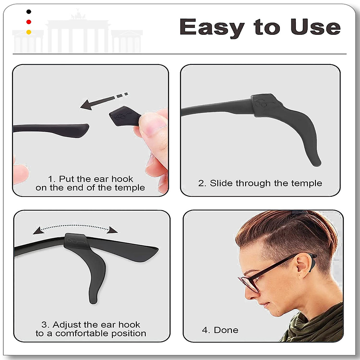 MOLDERP Eyeglass Ear Grips - 18 Pairs Glasses Anti-Slip, Comfortable Silicone Elastic Eyeglasses Temple Tips Sleeve Retainer, Prevent Eyewear Sunglasses Spectacles Glasses Slipping (Black-2)