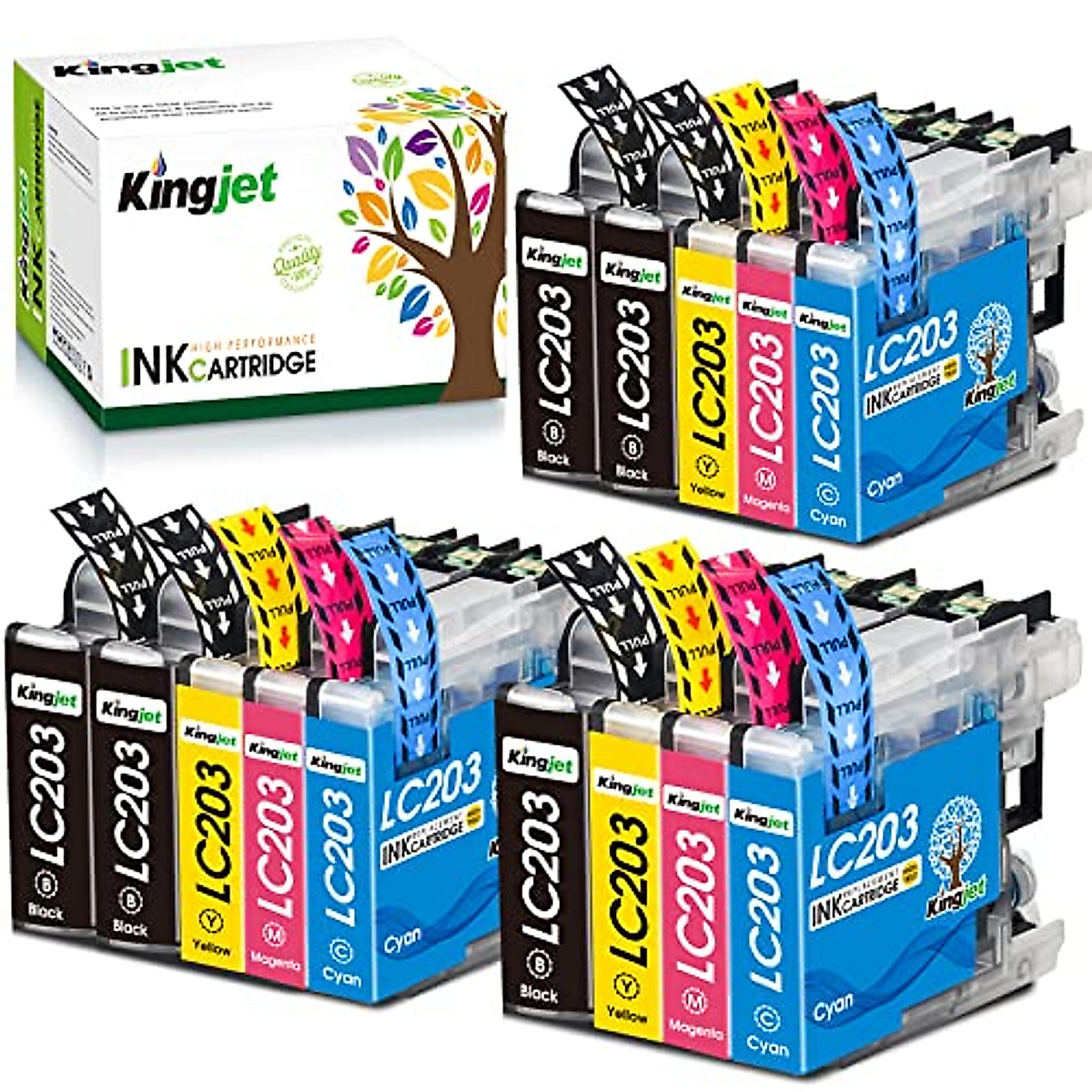 Kingjet Compatible High Yield 203XL Ink Cartridge Replacements for Brother Printer Ink LC203 for MFC-J4420DW, MFC-J4620DW, MFC-J5620DW, MFC-J480DW, MFC-J880DW, MFC-J680DW, (5BK, 3C, 3M, 3Y)