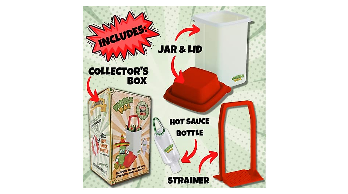 Pickle Pal Jalapeño Container with Strainer - Mess-Free Snack Solution