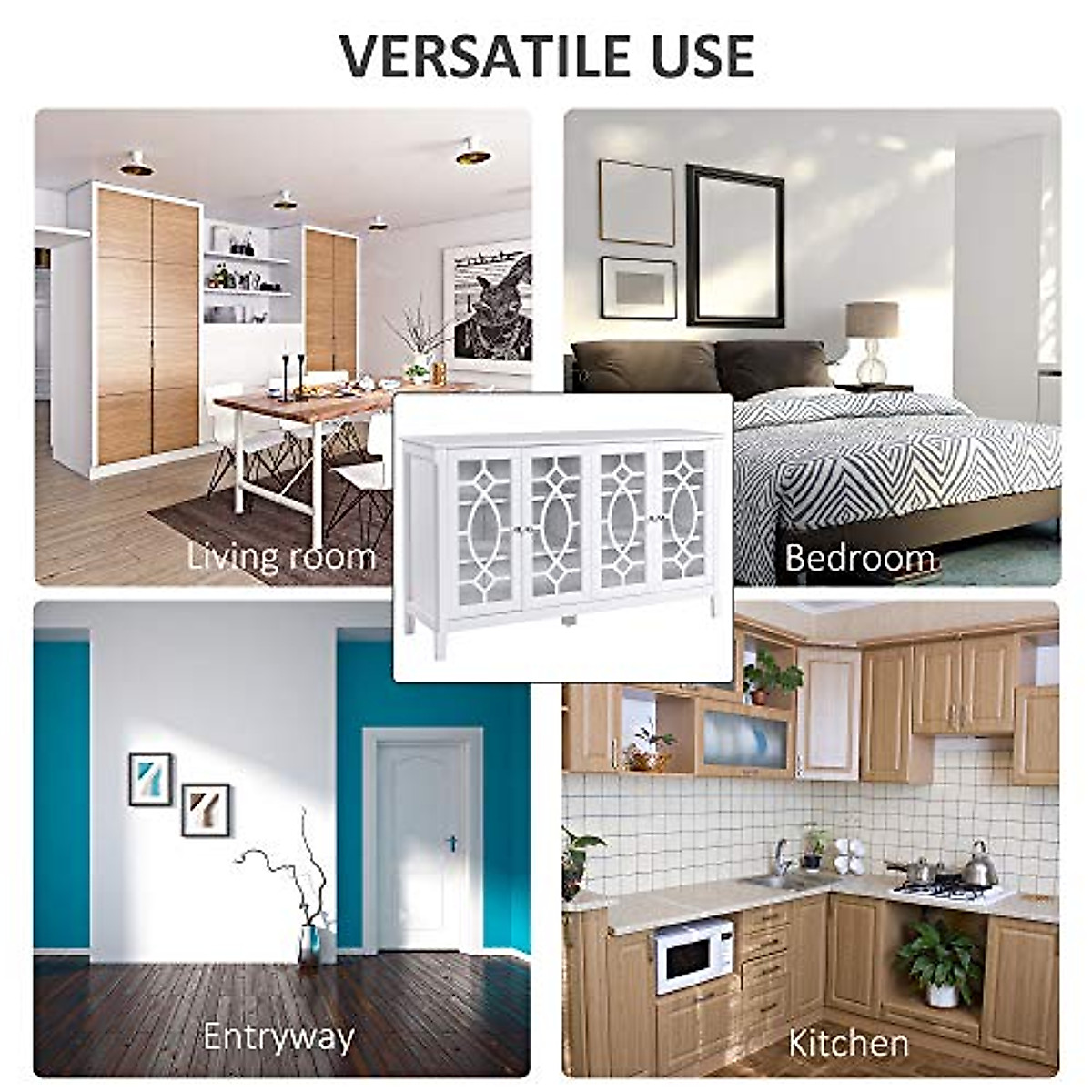 HOMCOM Modern Sideboard with Storage, Console Table, Buffet Cabinet with Glass Doors for Living Room, White