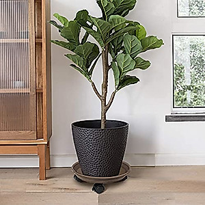 JzNova Plant Pallet Caddy with Wheels, Round Flower Pot Mover, Indoor Rolling Planter Dolly on Wheels, Outdoor Planter Trolley Tray Coaster, Brown