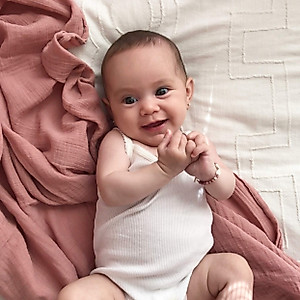 Ely's & Co. Muslin Swaddle Blanket 3-Pack for Baby Girl — 100% Cotton Muslin Extra-Large Swaddle Blankets (47” x 47”) — (Mauve Pink Stars │ Solid Dusty Rose │ Dusty Rose Stripes)