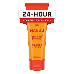 Mando Odor Shield Body Wash - 24 Hour Control - Removes Odor Better than Soap - SLS and Paraben Free, Skin Safe - 8.5 Ounce (Bourbon Leather)