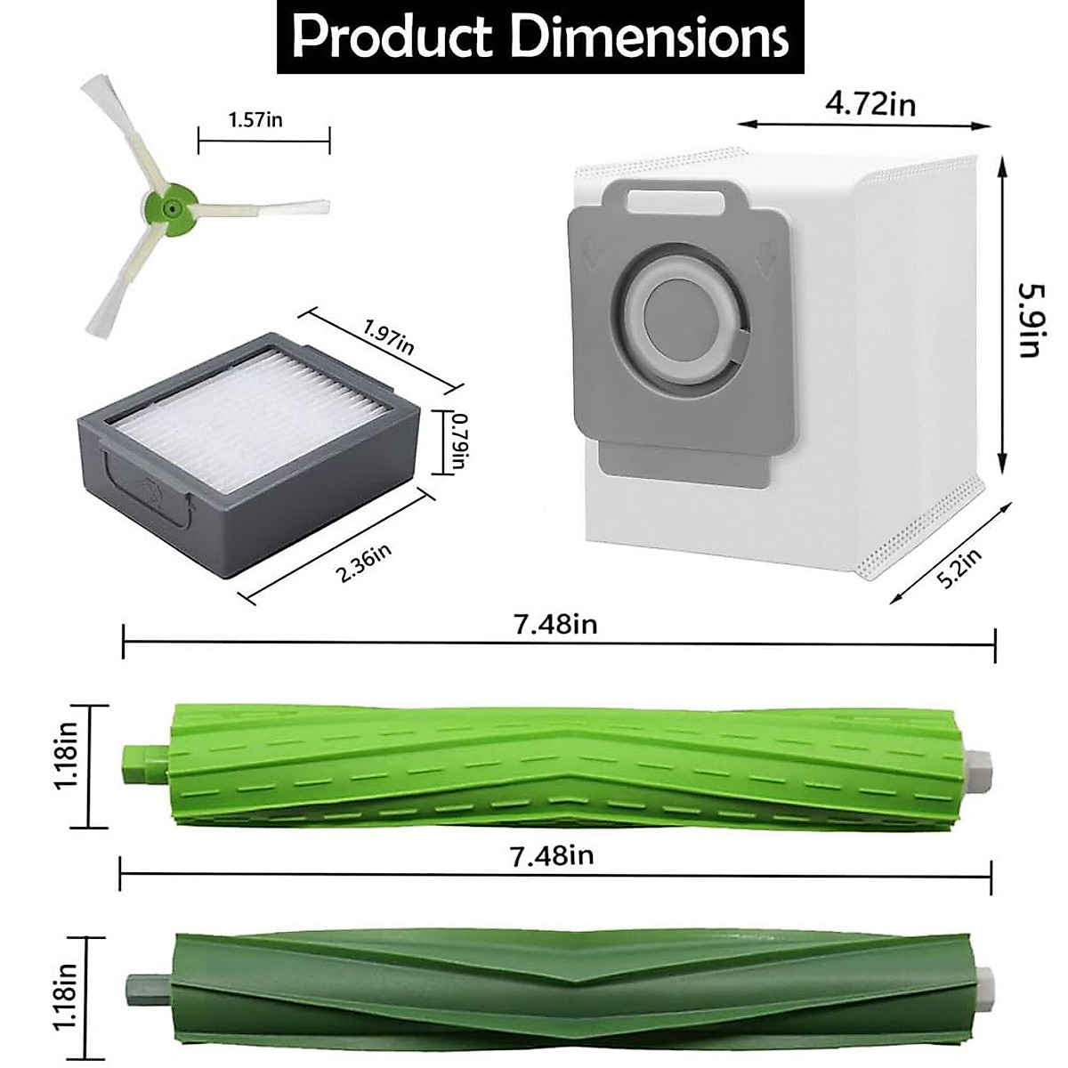 Chrostion Replacement Parts Kit Compatible for iRobot Roomba i7 i7+ i3 i3+ i4 i4+ i5 i5+ i6 i6+ i8 i8+ j7 j7+/Plus j8 j8+ E5 E6 E7 Robot Vacuum,1 Pack Brush 4 HEPA Filters & Side Brushes & Vacuum Bags
