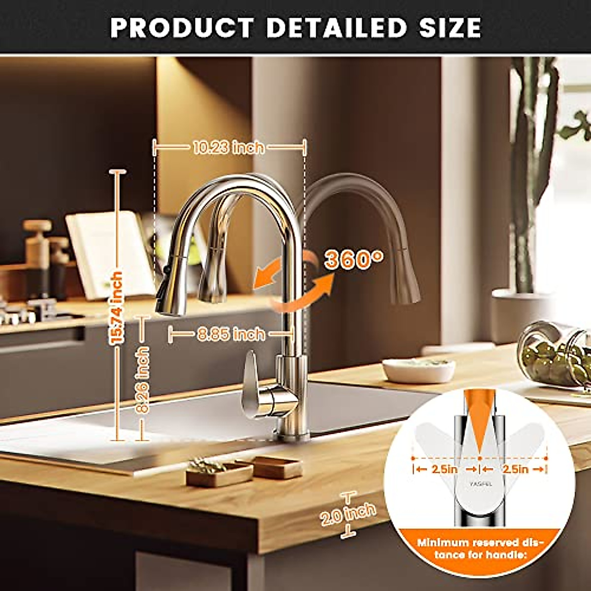 YASFEL Faucet for Kitchen Sink - Modern High Arc Pull Down Kitchen Faucets Brushed Nickel, Single Handle Stainless Steel Kitchen Sink Faucets with Pull Down Sprayer