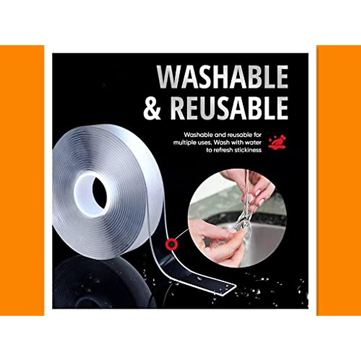 Double Sided Tape for Walls - Heavy Duty Removable Mounting Tape - Strong Adhesive, Washable and Reusable - Wall Tape for Picture Photo Carpet Decoration - Poster Tape Roll 6.56ft, 1.18 inch