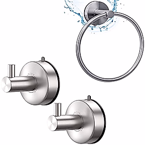 DGYB Suction Cup Hooks for Shower + Brushed Nickel Suction Cup Hand Towel Ring