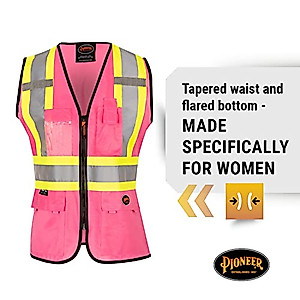 Pioneer Safety Vest for Women – 9 Pockets - Hi-Vis StarTech Reflective Tape - Class 2 ANSI - (Multiple Colors)