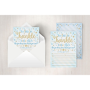 Your Main Event Prints Boy Twinkle Twinkle Little Star Baby Shower Invitations, Blue and Gold Twinkle Twinkle Little Star Boy Baby Shower Invites, 20 Fill in Style With Envelopes