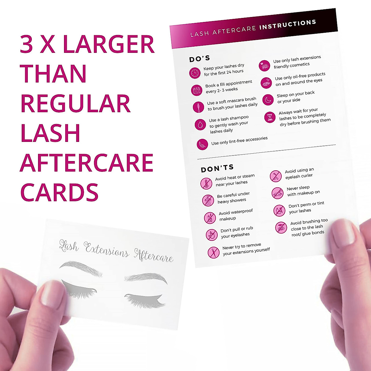 Lash Extension Aftercare Cards - Pack of 50 4x6 Double Sided Premium Eyelash Care Card Kit for Salons and Lash Technicians