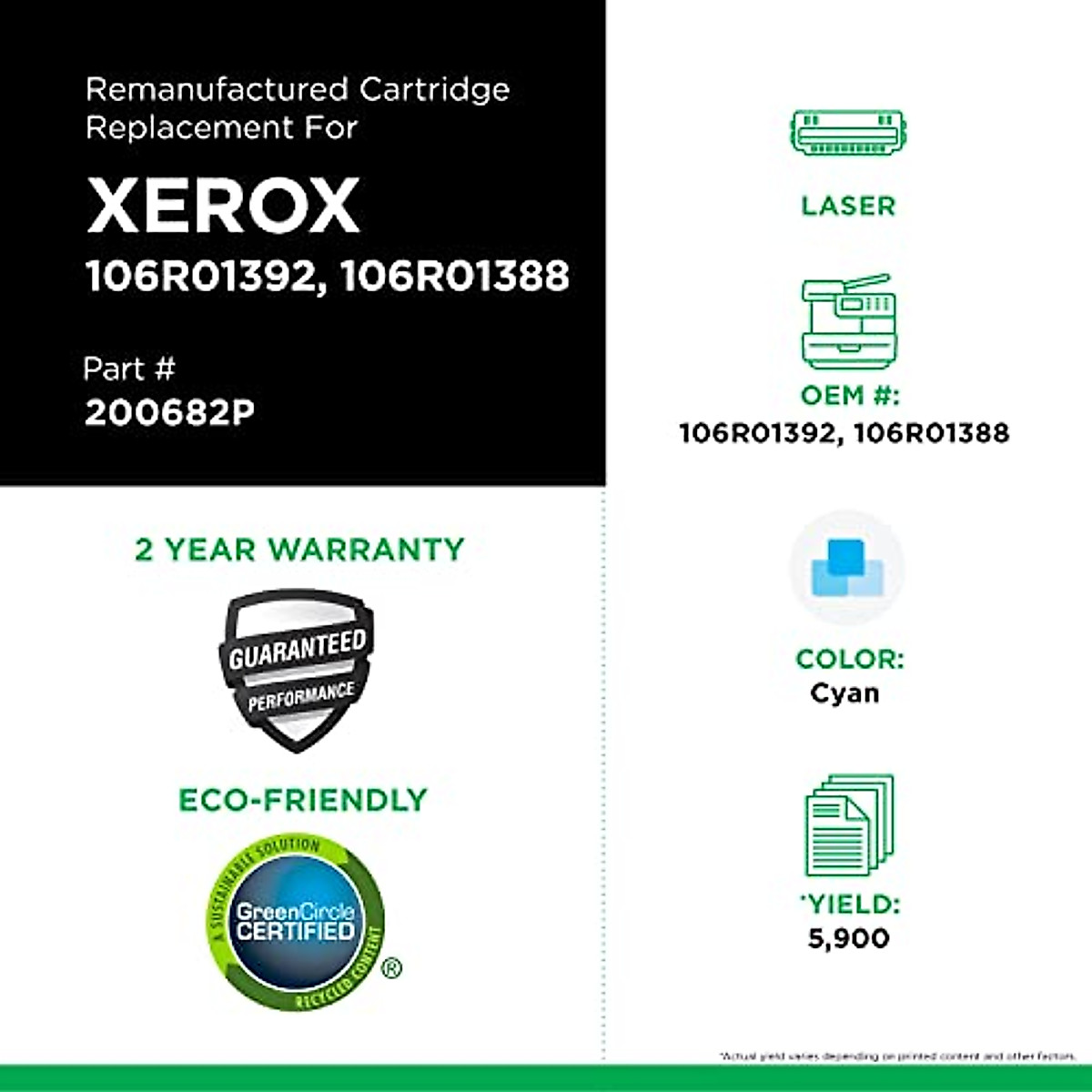 Clover Remanufactured Toner Cartridge Replacement for Xerox 106R01392/106R01388 | Cyan | High Yield