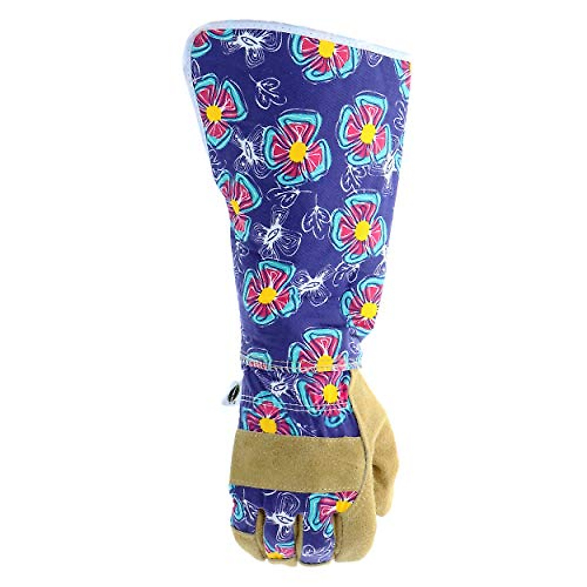Miracle-Gro MG23246 Rose Pruning Work Gloves - [1 Pair, Small/Medium] Purple/Floral, Split Cowhide Leather Gloves with Extended Canvas Cuff