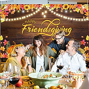 Nepnuser Happy Friendsgiving Photo Booth Backdrop Fall Harvest Thansgiving Friends Party Decorations Maple Leaves Sunflower Wall Decor Supplies (5.9×3.6ft)
