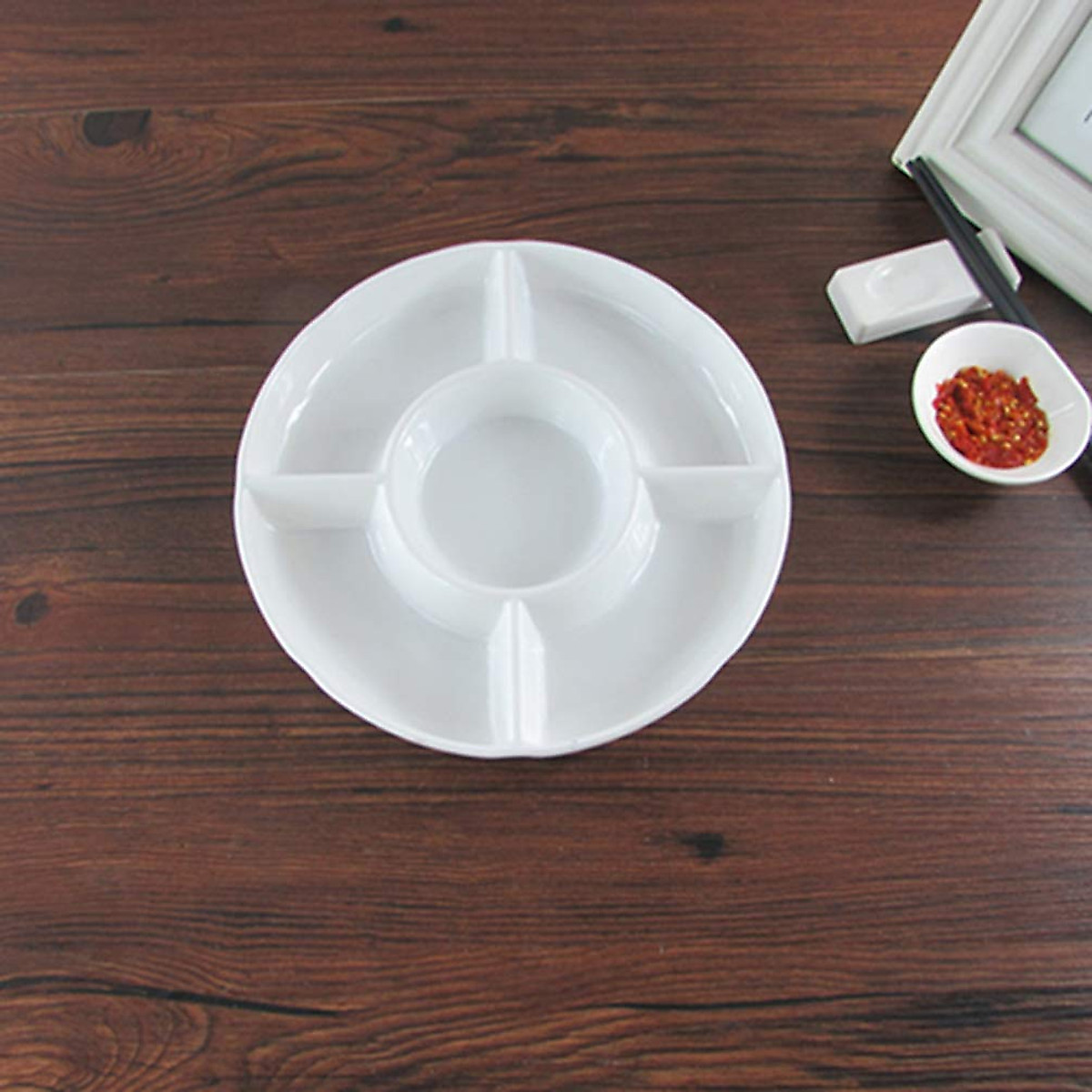 Amosfun 9 Inch 23 x 2.8 5 Tray Fruit Trays Serving Divided for Plastic Plates Candy Partys-Compartment Melamine Food Storage Tray Dried Fruit Snack- Plate Appetizer