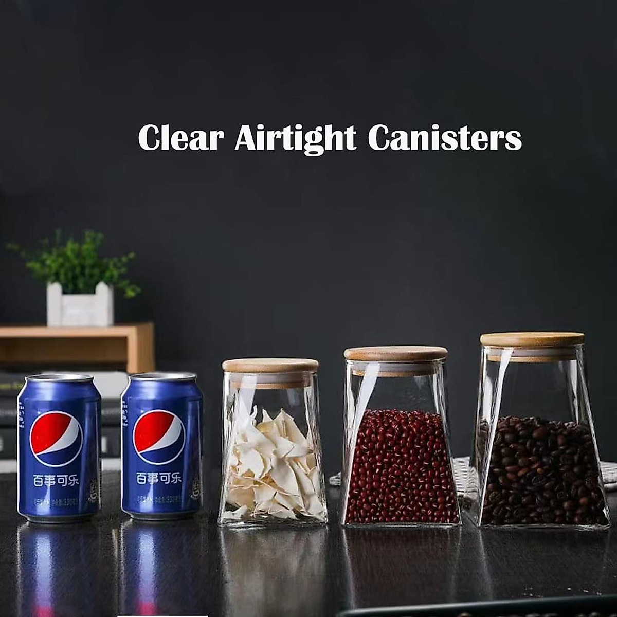 WEIRUIFANZHI 3 Pack Glass Food Storage Jars with Bamboo Lids Set Clear Airtight Canisters Kitchen Decorative Containers for Candy,Cookie Coffee,Sugar,Spice(17OZ/25OZ/32OZ)