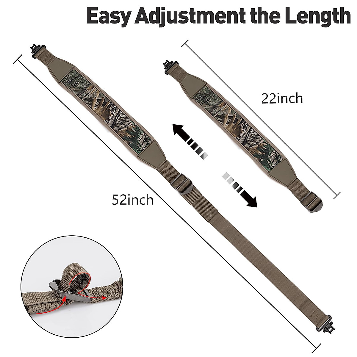 BOOSTEADY Two Point Gun Sling with Swivels,Durable Shoulder Padded Strap,Length Adjuster