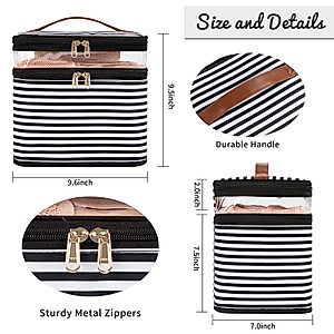 OCHEAL Large Makeup Bag, Double Layer Makeup Bag, Vertical Storage Cosmetic Case for Women/Girls with Multiple Compartments-Black and White Stripes