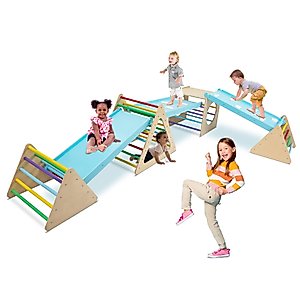 GOME Set of 7 Baby Triangle Climbing Gym Toys Indoor for Toddler Set, 1 Square and 3 Triangle Climber with 3 Ramp for Climbing Sliding and Walking, 7 in 1 Toddler Play Equipment for Indoor Playground