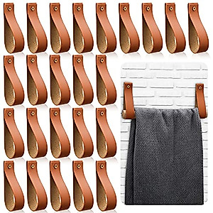 PU Leather Wall Hooks Wall Hanging Straps Pu Leather Curtain Rod Holder Towel Holders for Wall Faux Leather Strap Hanger Wall Mounted Pu Leather Hooks for Towel Bathroom (Yellow, 24 Pieces)