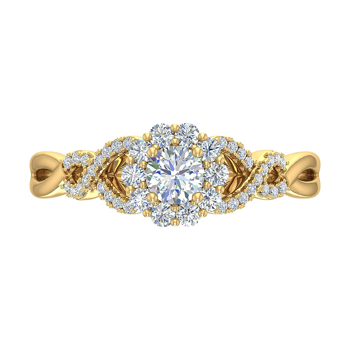 FINEROCK 1/2 Carat Prong Set Diamond Twisted Engagement Ring in 14K Yellow Gold (Ring Size 5.25)