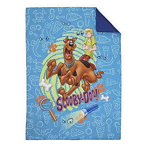 Warner Brothers Scooby Doo - Scooby Dooby Doo Blue, Green, Brown & Orange 4Piece Toddler Bed Set - Comforter, Fitted Bottom Sheet, Flat Top Sheet, & Reversible Pillowcase, Blue, Green, Brown, Orange