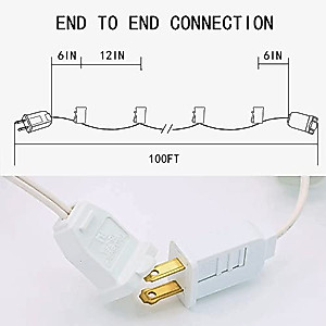 Encoidoz 100FT C9 Outdoor String Light Stringer, E17-12 Socket Spacing, C9 Christmas Stringer Set White Light String for Wedding Patio Event Lighting Decor, White Wire