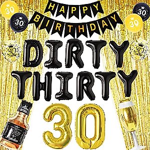 LaVenty 19 PCS Black Gold Dirty Thirty Balloons Dirty 30 Birthday Decoration 30th Birthday Decoration for Men 30 Birthday Decoration for Him Funny 30 Birthday Decoration Naughty 30th