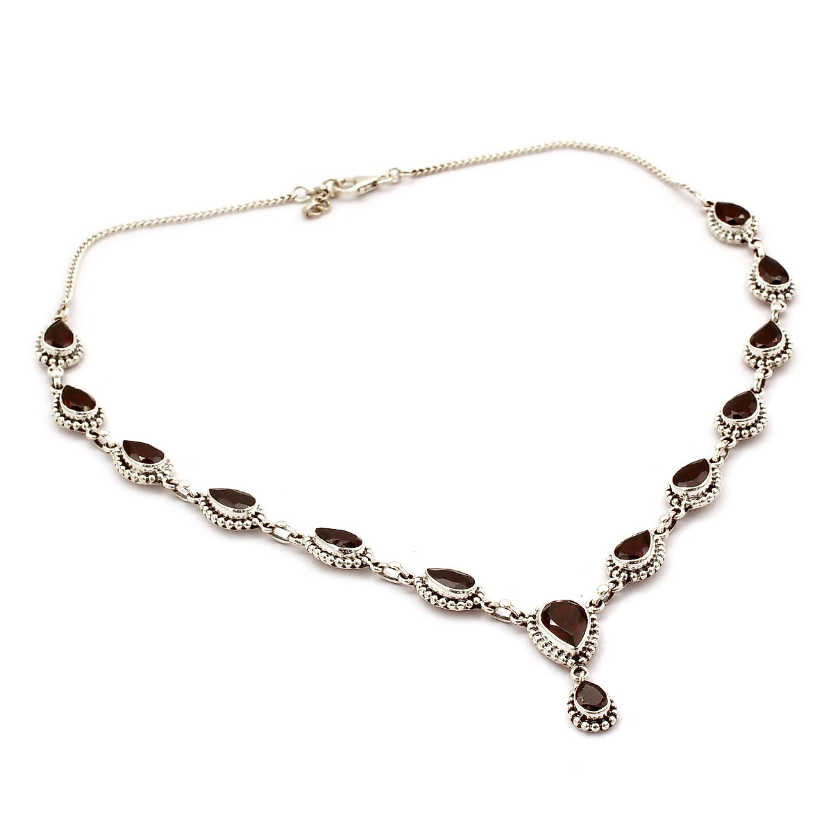 NOVICA Artisan Handmade Garnet Ynecklace .925 Sterling Silver Artistmade Jewelry Red India Birthstone 'Halo of Beauty'