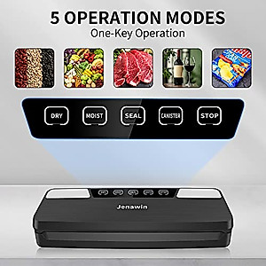 Jenawin Vacuum Sealer Machine,80kpa Full Automatic Food Seal a Meal Sealer,Portable Dry/Moist for Airtight Food Storage with 20 Vacuum Seal Bags & 1 Air Suction Hose and Cutter Kit