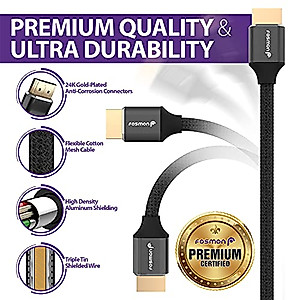Fosmon HDMI 2.1 Cable 8K@60Hz 1ft, Premium Certified in-Wall CL3 Rated, 48Gbps Ultra High Speed, 4K@120Hz, Dynamic HDR, HDCP 2.3, 3D, eARC, 30AWG Cotton Braided Compatible with UHD TV, Monitor