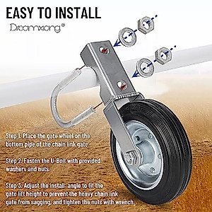 Gate Helper Wheel Gate Caster Kit for Supporting Swing Metal Tube Gate with 1-5/8" Thru 2" Gate Frames, 6" Heavy Duty Farm Gate Wheel for Chain Link Fence, Prevent Gate from Dragging, Sliver, 1 Pack