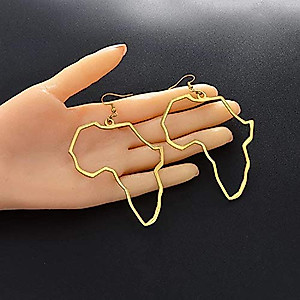 Fashion Gold Africa Map Hollow Out Drop Dangle Earrings for Women Minimalist Design Earrings (Gold)