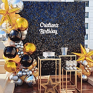 COKAOBE Black Shimmer Wall Backdrop, 24 Panels Round Sequin Shimmer Backdrop, Photo Backdrops for Birthday, Anniversary, Wedding, Graduation & Bachelorette Party Decoration