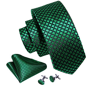 Barry.Wang Necktie Boy Silk Plaid Tie Set Father and Son Check Tie Set Hanky Engagement