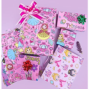 U'COVER Princess Birthday Wrapping Paper for Girls Kids Baby Shower Women Pink Gift Wrapping Paper Castle Theme for Holiday Wedding Graduation Gift Wrap Paper 10Folded Sheet