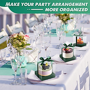 Thenshop 50 Pcs Clear Cupcake Boxes Individual 3.5 Inch Plastic Single Cupcake Containers Boxes with Inserts and Ribbon Individual Cake Storage Holders for Cake Kitchen(Green)