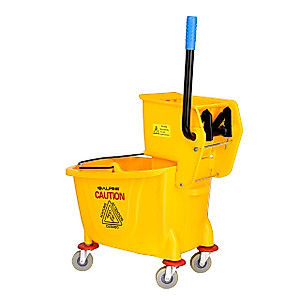 Alpine Industries Mop Bucket & Side Wringer Combo - Heavy Duty & Commercial Janitorial Cart w/Spring Wringer on Wheels for Home & Industrial Cleaning - Commercial Mop Bucket for Business, Yellow