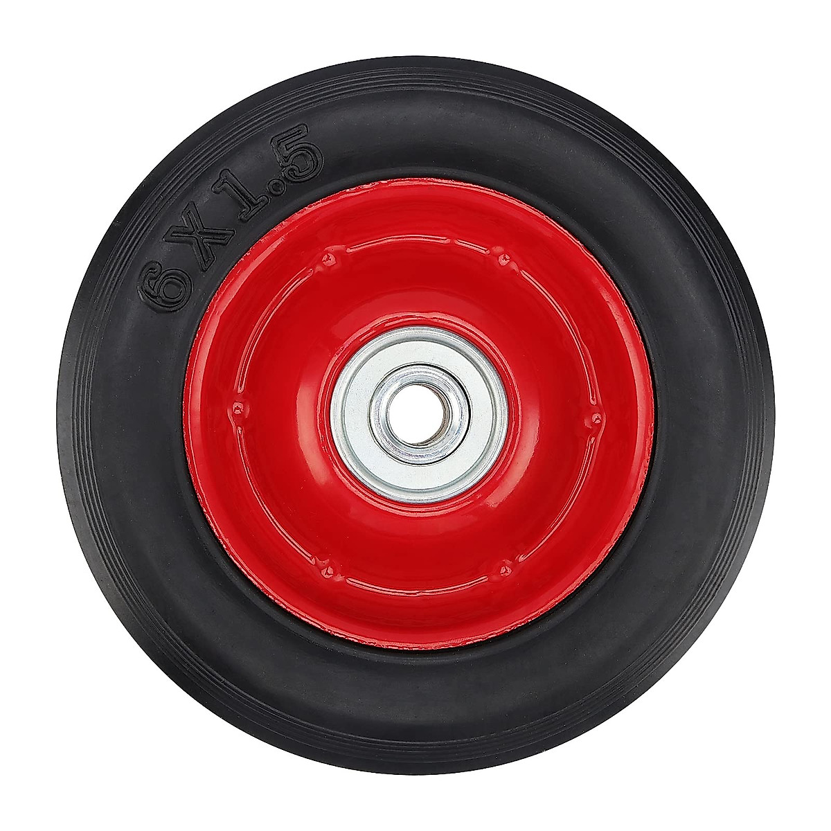 MOUYAT 4 Pack 6 Inch Flat Free Solid Rubber Replacement Tires, Rubber Hand Truck Wheel with 5/8 Inch Axle Size, Heavy Duty Solid Rubber Wheels for Hand Truck, Dolly, Wheelbarrows