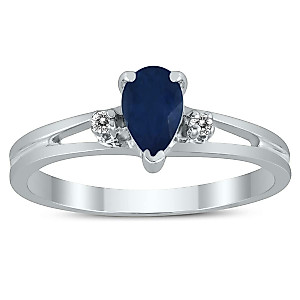 6X4MM Sapphire and Diamond Pear Shaped Open Three Stone Ring in 10K White Gold