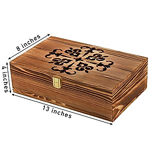 Coloch Wooden Tea Bag Storage Box with Carved Lid, 8-Compartment Tea Chest Organizer Spice Packets Container for Living Room, Kitchen, Office, Home Decor