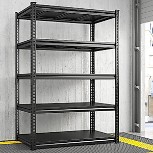 REIBII 72"H Garage Shelving Load 2500 Lbs Garage Storage Shelves Heavy Duty Shelving 5-Tier Adjustable Garage Shelves Sturdy Metal Shelves for Storage Garage Shelf Industrial Shelving 72"H x36"W x18"D