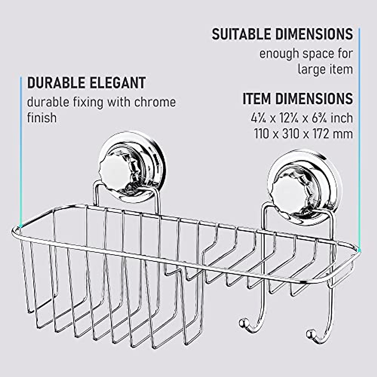 EDNA HOME Shower Organizer with Vacuum Suction Cups, Shower Caddy with 2 Levels, Rustproof Chrome Storage Basket, Bathroom Holder for Soap, Shampoo, Gel, Conditioner, Made in Europe