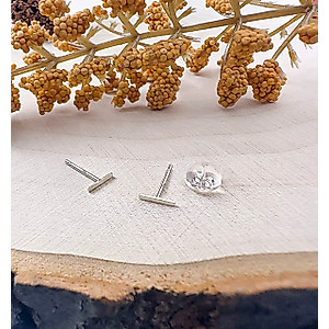 Hoberta Real 14K Solid Gold Tiny Line Bar Stud Earrings for Women & Girls - Hypoallergenic for Sensitive Ears, Small & Minimalist Jewelry for Gifts (Small Line White Gold)