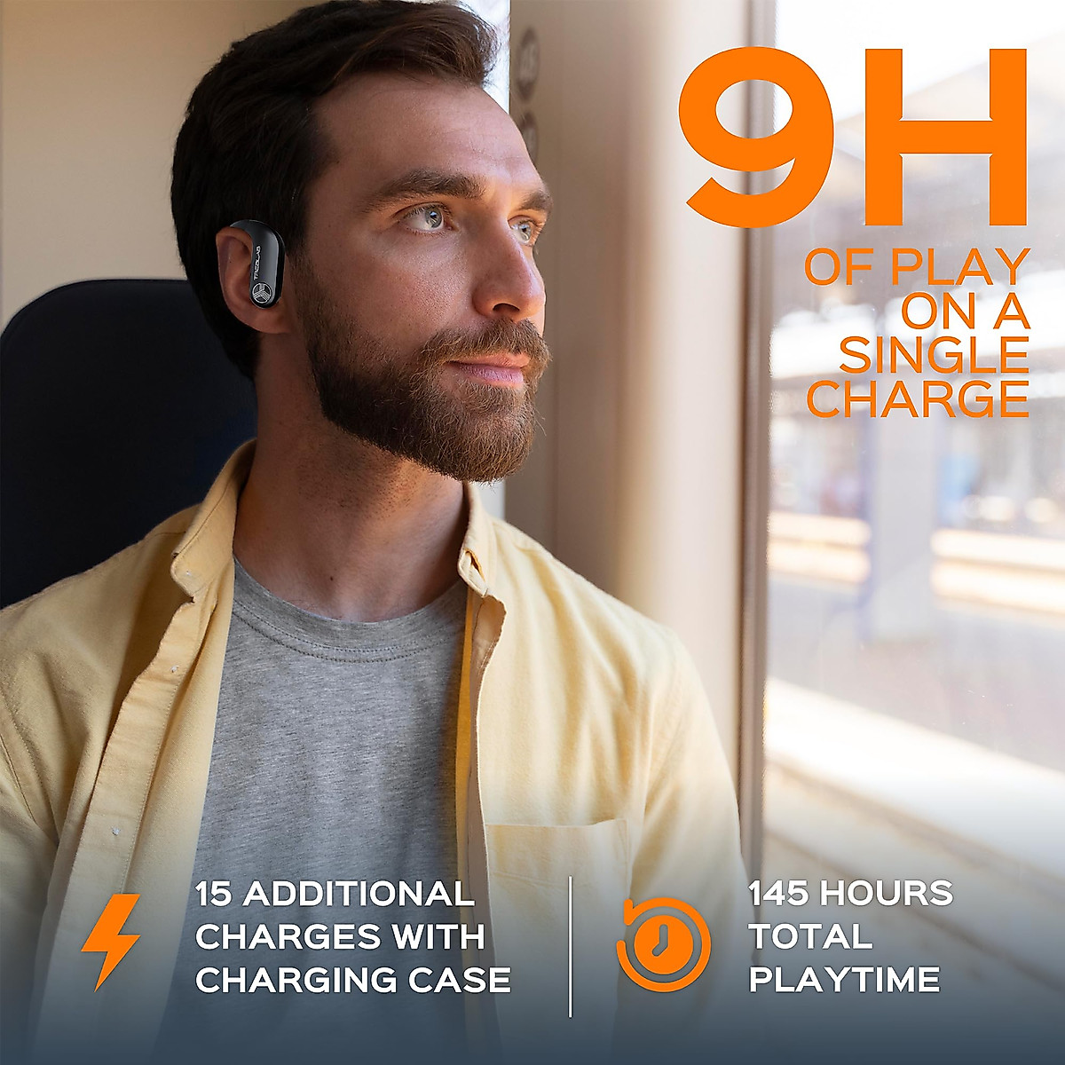 TREBLAB X3-Pro - Wireless Earbuds with Earhooks-45H Playtime, aptX, IPX7 Waterproof Earphones for Running & Workout-Sport Bluetooth Headphones with Charging case-Built-in Microphone- Black (Renewed)