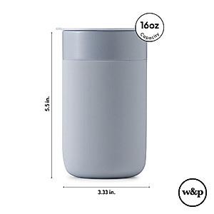 W&P Porter Travel Protective Silicone Sleeve, 16 Ounce Terrazzo Cream, Reusable Cup for Coffee or Tea, Portable Ceramic Mug with BPA-Free Press-Fit Lid, Dishwasher Safe, On-The-Go