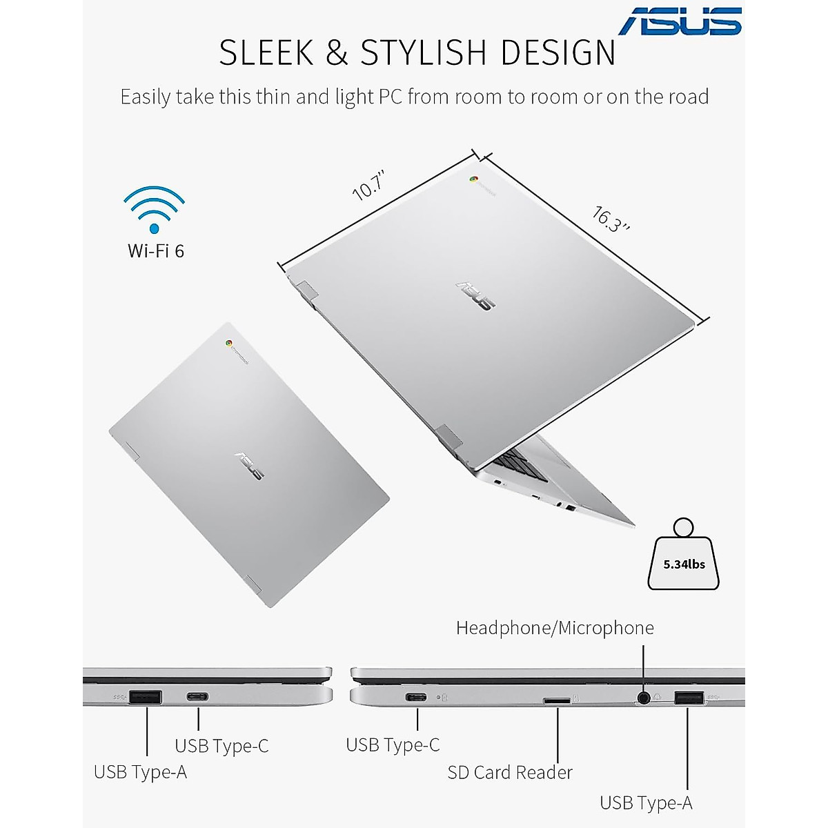 ASUS Chromebook Touchsceen Flip Laptop 2in1-14inch WUXGA IPS Display - AMD Ryzen 3-7320C - Backlit Keyboard - Wi-Fi 6 - USB C - Long Battery Life - Google Chrome (8GB RAM |128GB SSD+256G SD Card)